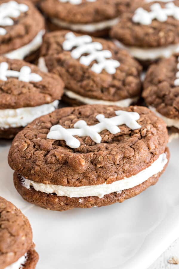Chocolate Oatmeal Cream Pie Footballs - Shugary Sweets