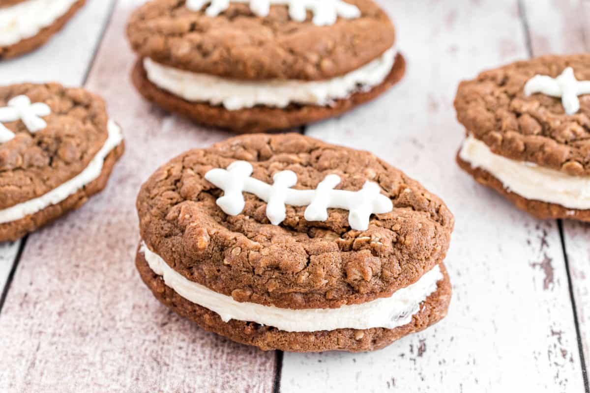 Chocolate Oatmeal Cream Pie Footballs - Shugary Sweets