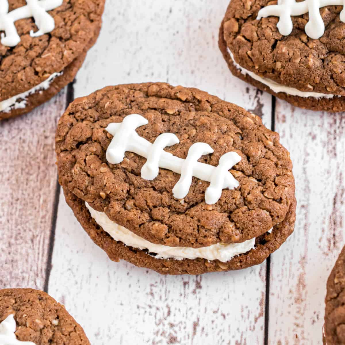 Chocolate Oatmeal Cream Pie Footballs - Shugary Sweets