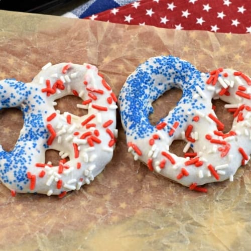 Red White and Blue Chocolate Covered Pretzels Recipe