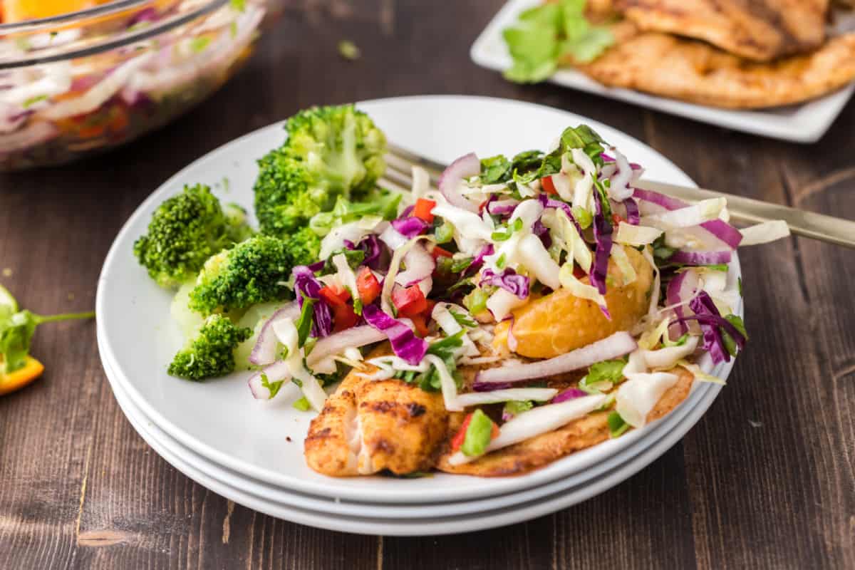 Spicy Grilled Fish with Citrus Slaw - Shugary Sweets