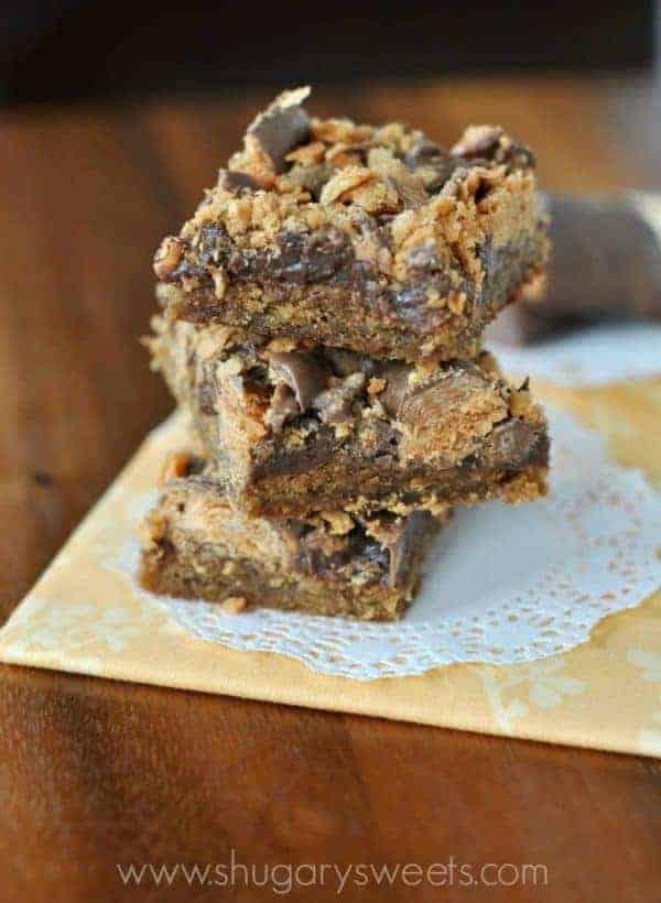 Butterfinger Fudge Cookie Bars - Shugary Sweets