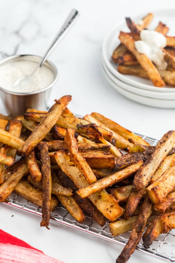 Baked French Fries with Blue Cheese Dressing - Shugary Sweets
