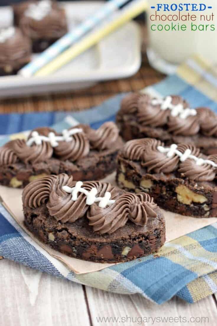 Frosted Chocolate Nut Cookie Bars - Shugary Sweets